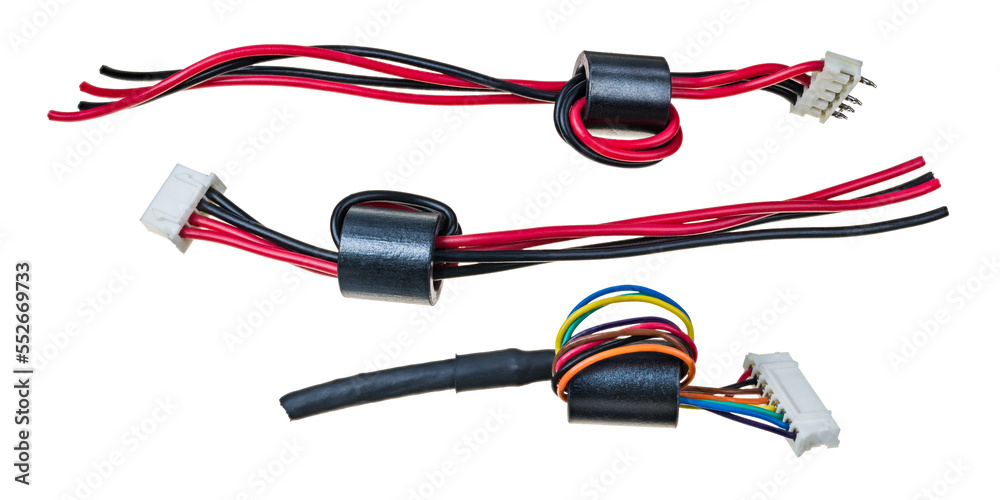 Ferrite bead inductors on insulated wires with plastic connectors ...