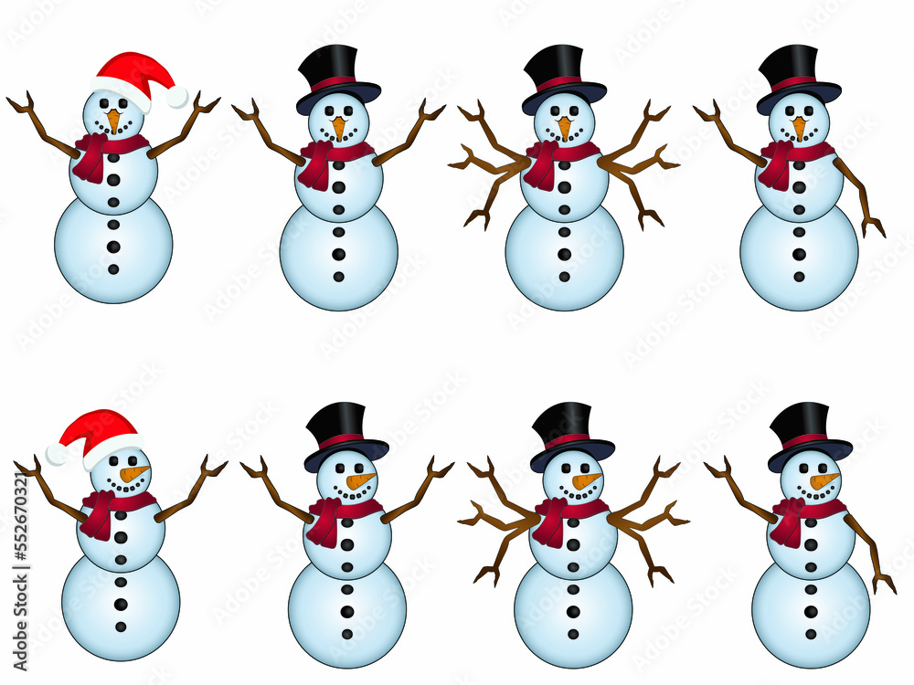 Set of Christmas snowman emoticons. Avatars of a snowman showing ...