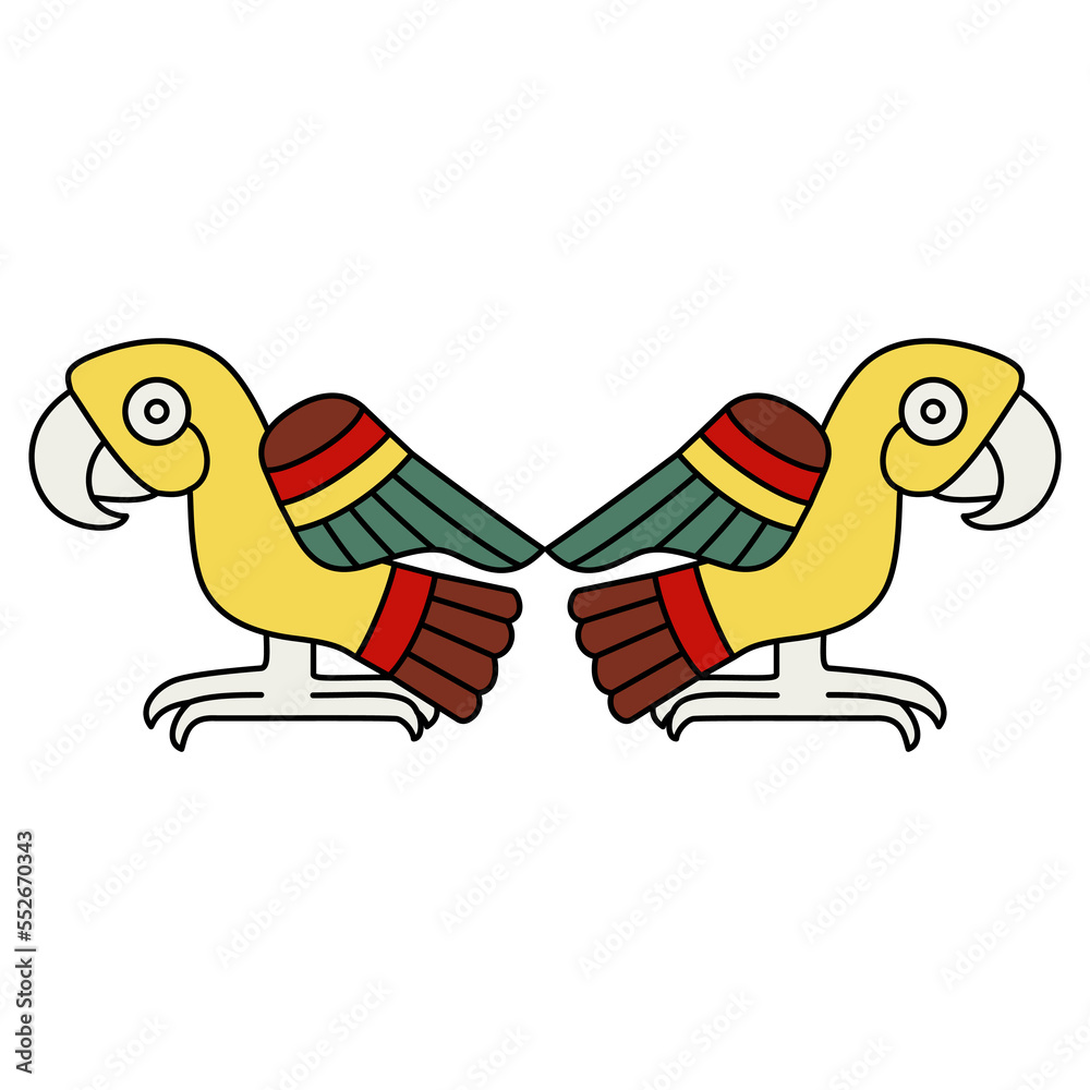 Symmetrical animal design with two stylized parrot birds. Folk style ...