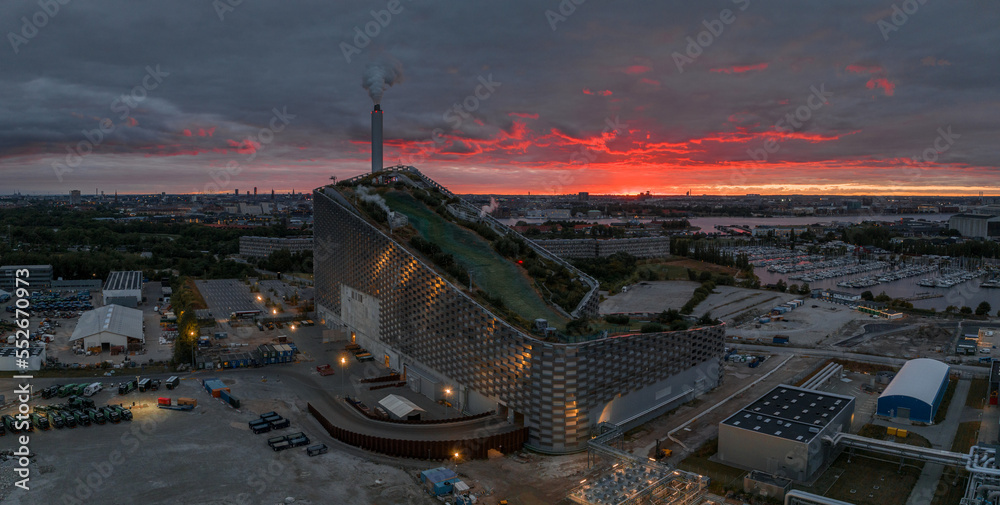 Aerial view of the Amager Bakke, Amager Hill - a heat and power waste ...