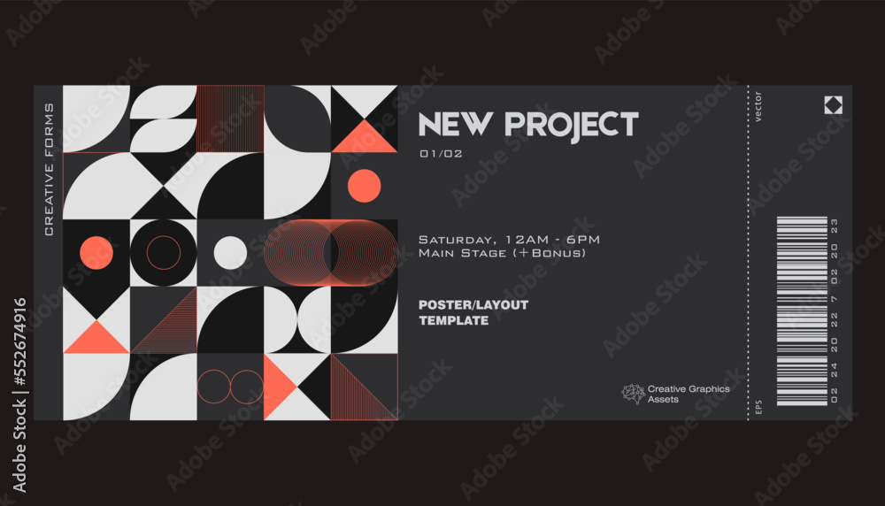 Ticket vector template layout with abstract vector geometric shapes ...