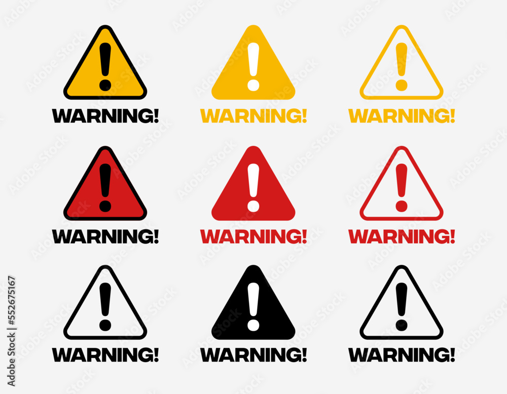 Warning signs in white background with 3 color variations Stock Vector ...