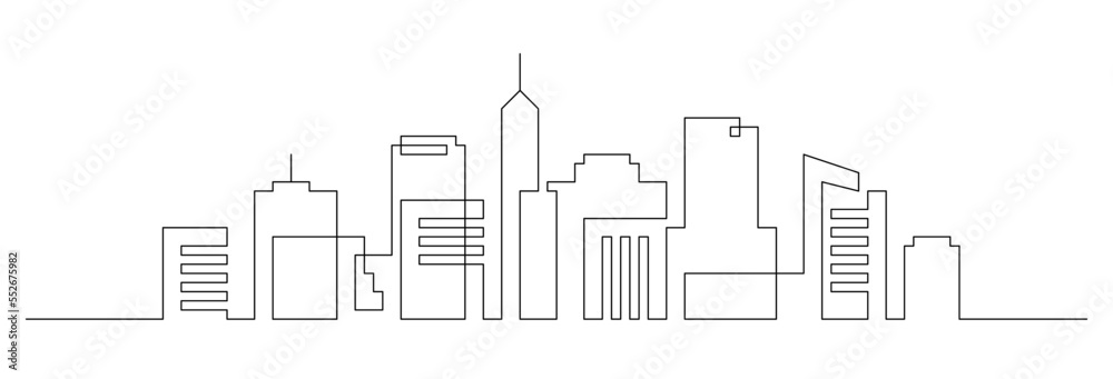 Continuous line city building. One single outline cityscape continuous ...
