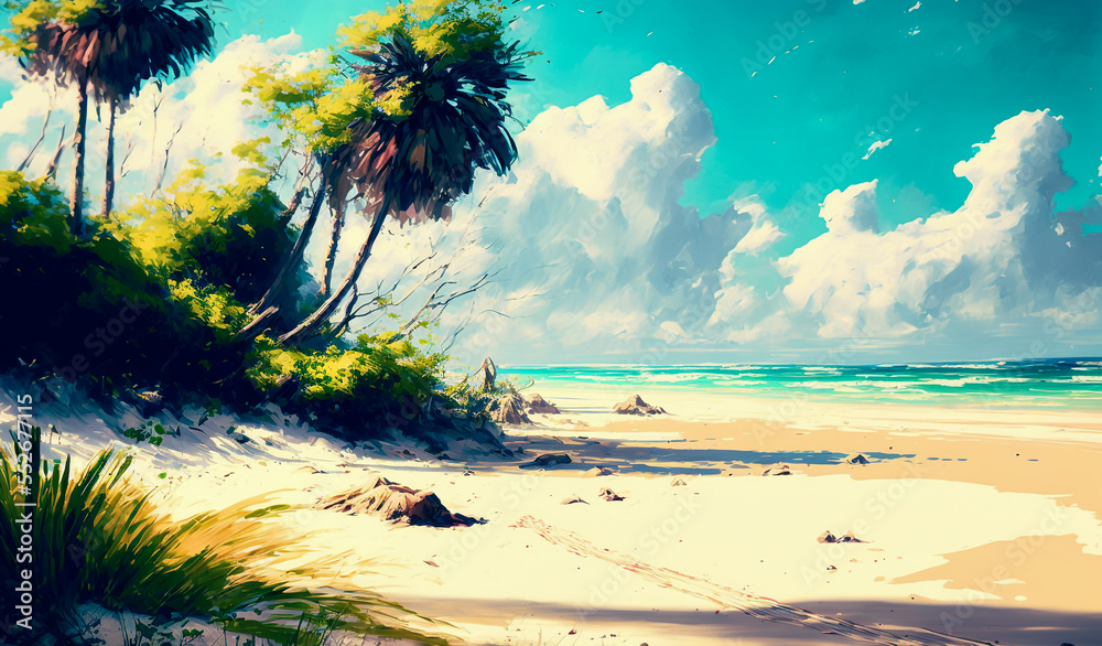 Abstract art. Colorful painting art of a beach life scene. Background ...