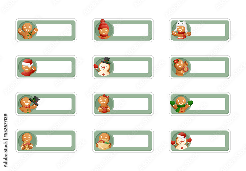 Cute Christmas Party Stickers With Gingerbread Man Characters And Name ...