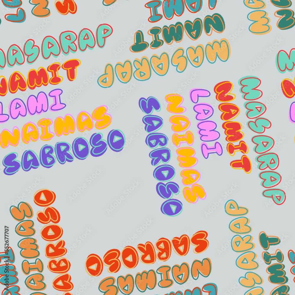 Illustrated lettering pattern on gray background of the Filipino word ...