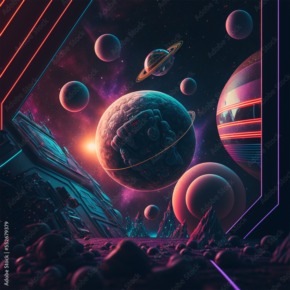 Retrowave/Syntwave art of space, galaxy, good for cover art, wallpaper ...