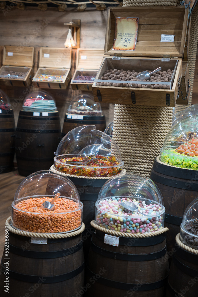 Candy shop. Shop set on a pirate ship with all kinds of sweets for sale ...
