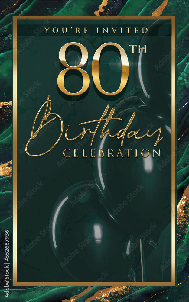 80th Birthday Invitation Flyer Design Green Template Stock Illustration ...