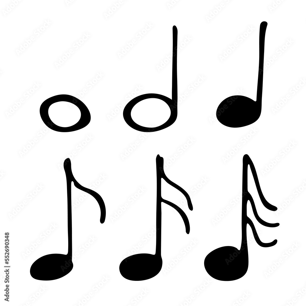 Music note doodle set. Hand drawn musical symbol. Elements for print ...