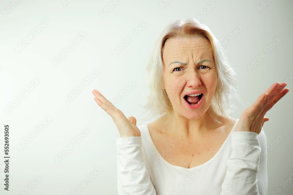 Frustrated and furious adult woman gestures grimacing angry woman ...