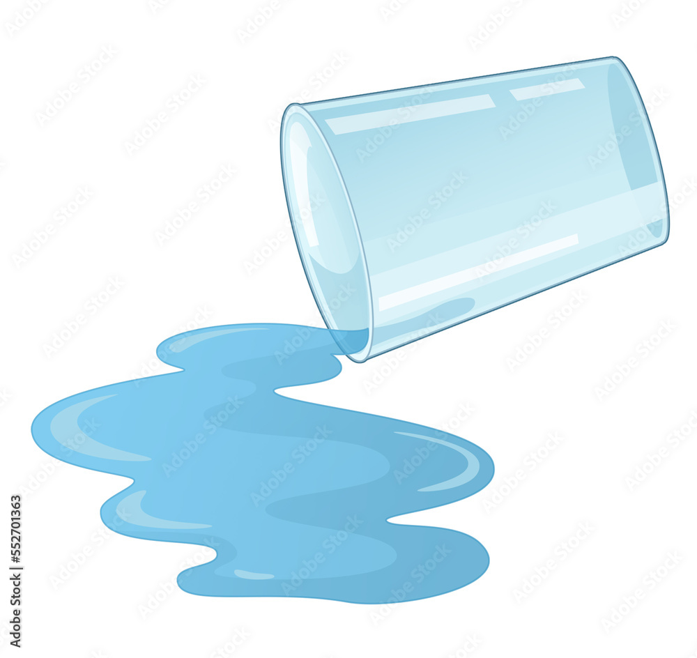 cartoon kitchenware glass with spilled water isolated illustration ...