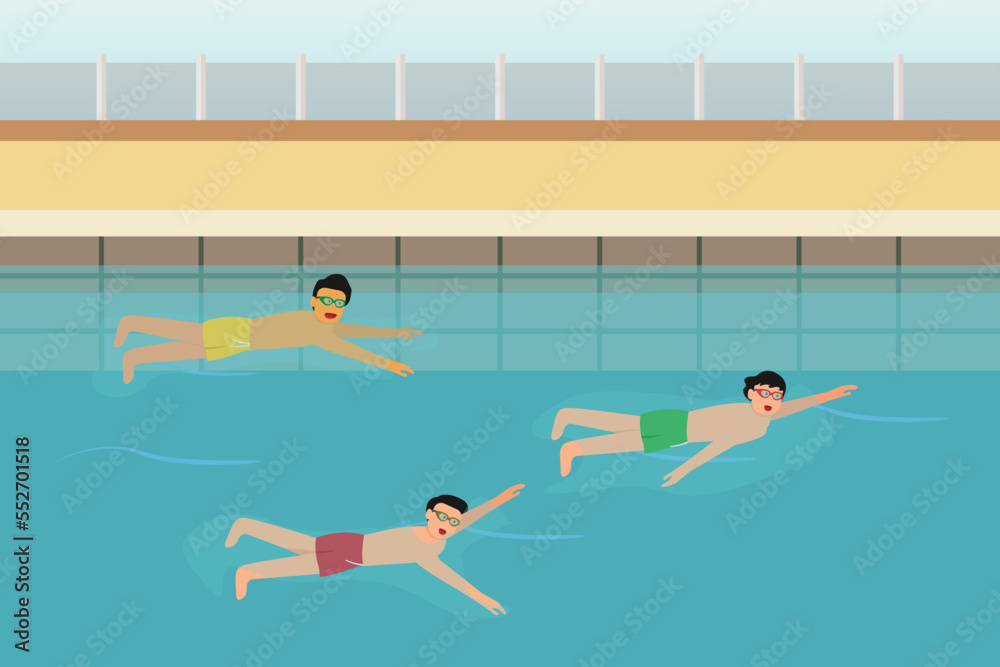 Friendship vector concept: Group of teenagers swimming together in the ...
