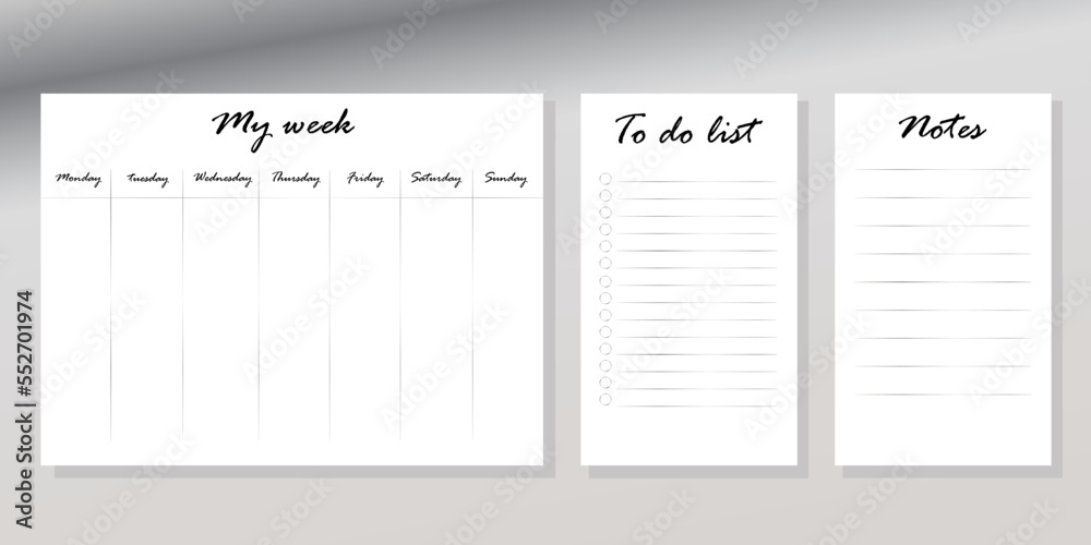 Week planner of minimalist style on the gray gradient background. To do ...
