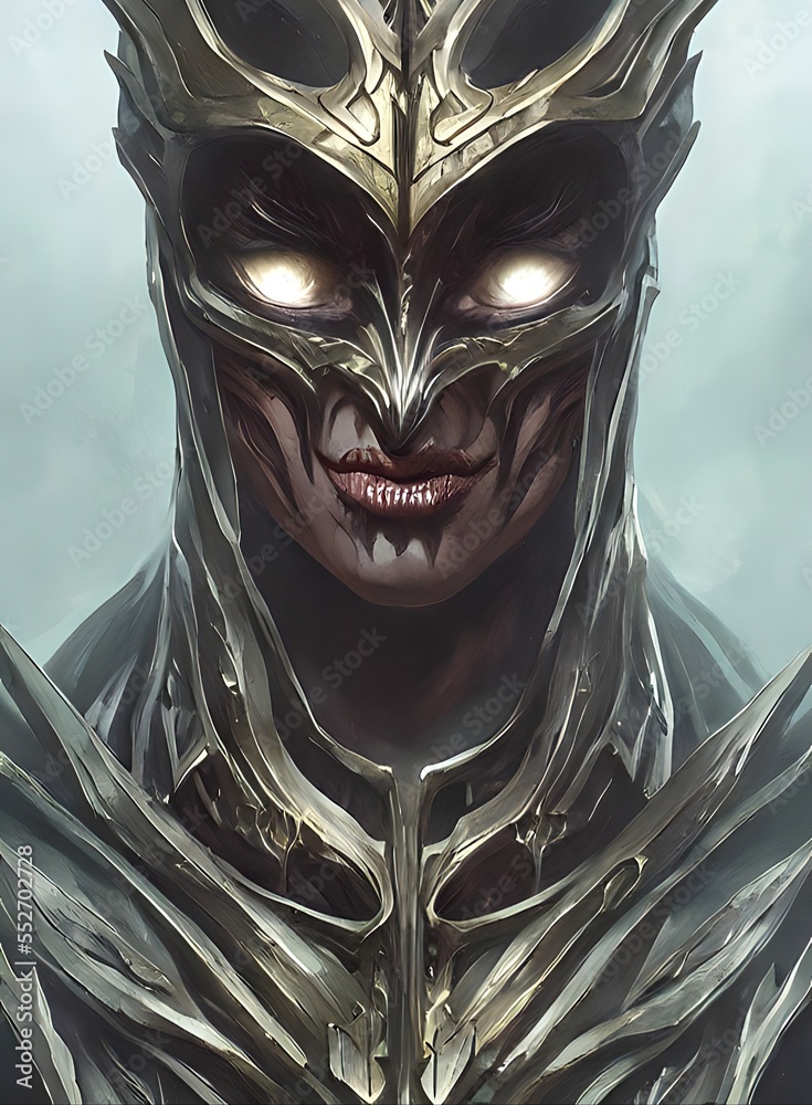 Helmed, chaotic evil fantasy female portrait character, Generative AI ...