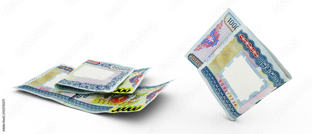 Set of Myanmar Kyat note isolated on white background. 3d rendering ...