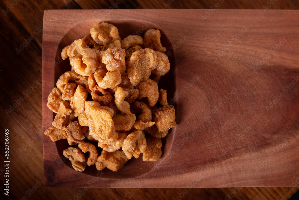 Chicharrones. Deep fried pork rinds, crispy pork skin pieces ...