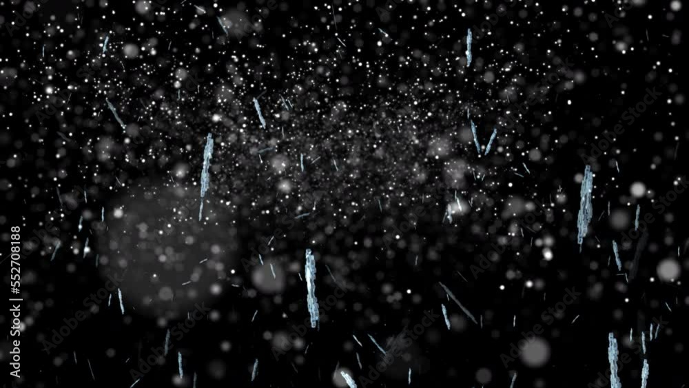 Ice-color Snow Crystals Falling Down. 3D Animation. Alpha Channel ...