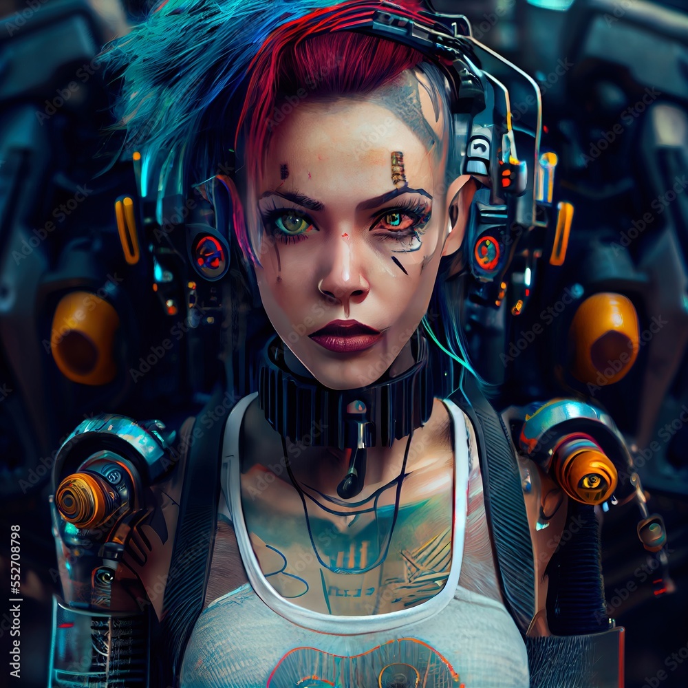 Portrait of a sci-fi cyberpunk warrior. High-tech futuristic man from ...