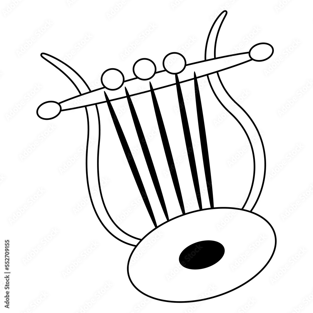 Ancient Greek lyre or yoke lute. Stringed musical instrument. Black and ...