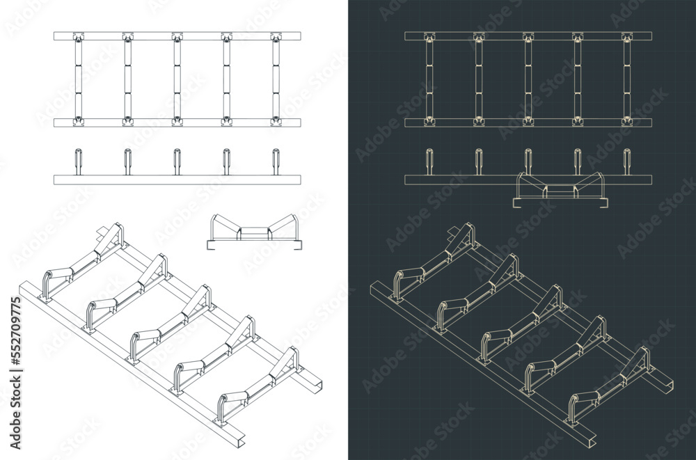 Conveyor roller frames mechanism blueprints Stock Vector | Adobe Stock