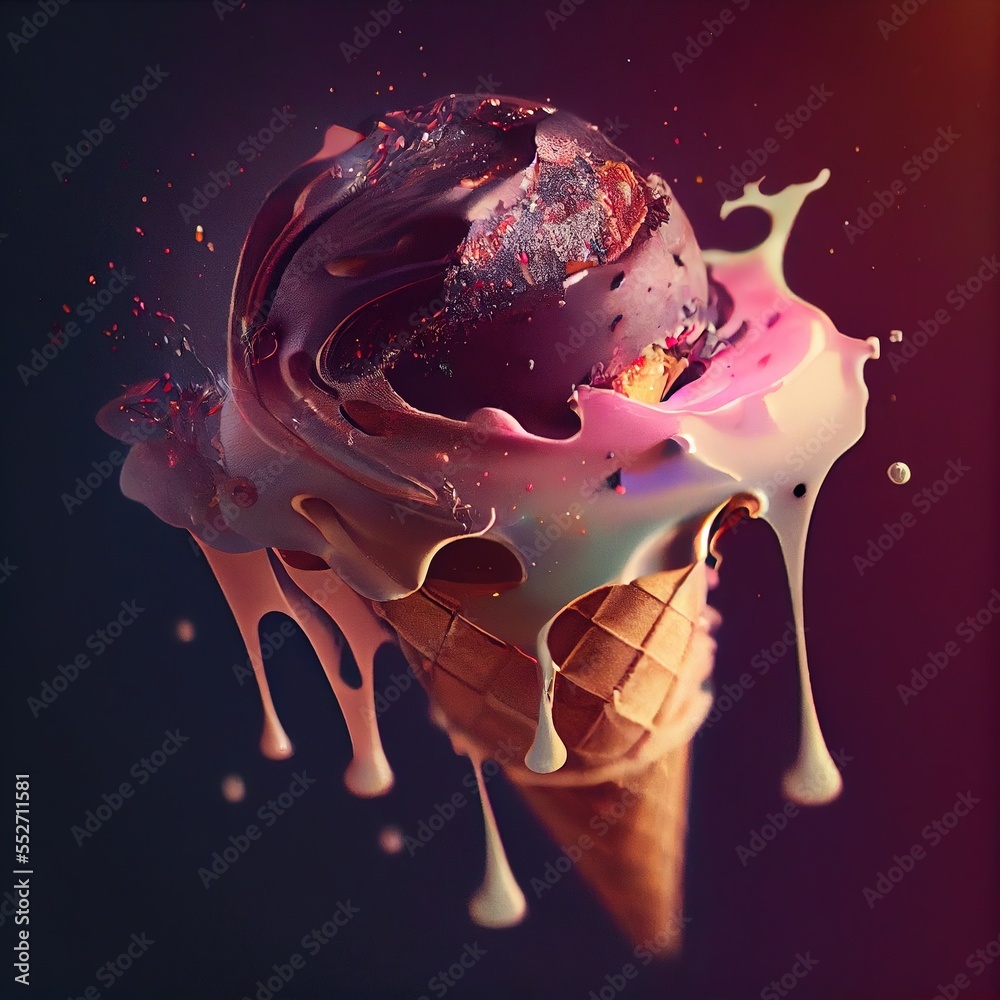 Delicious ice cream in a bowl. An explosion of flavor. Ice cream of ...