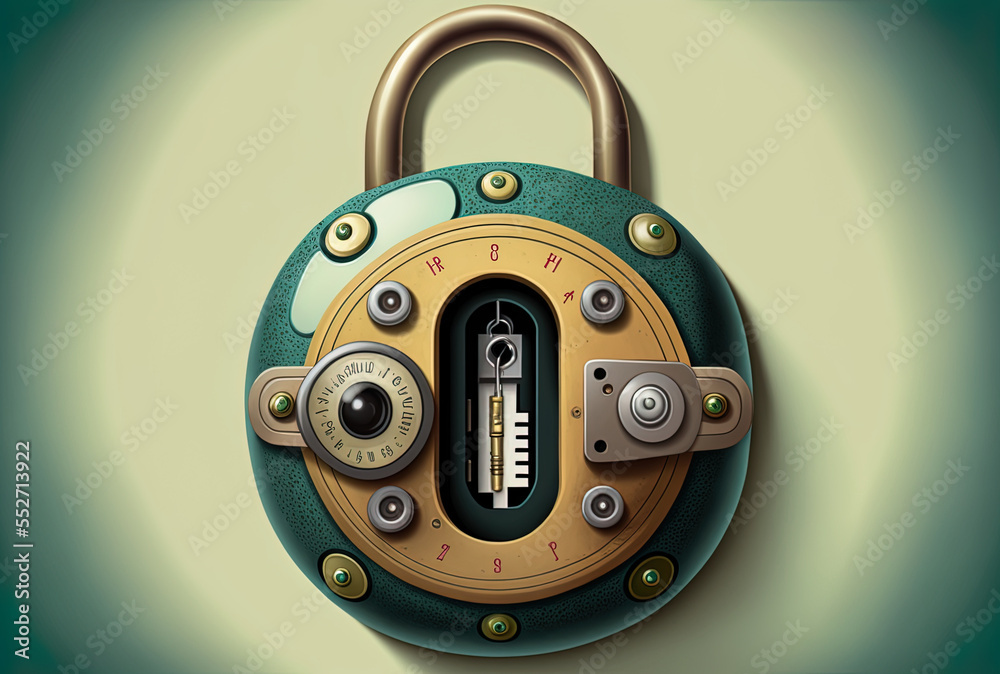 Lock in top view, showing key and password. Generative AI Stock Illustration | Adobe Stock