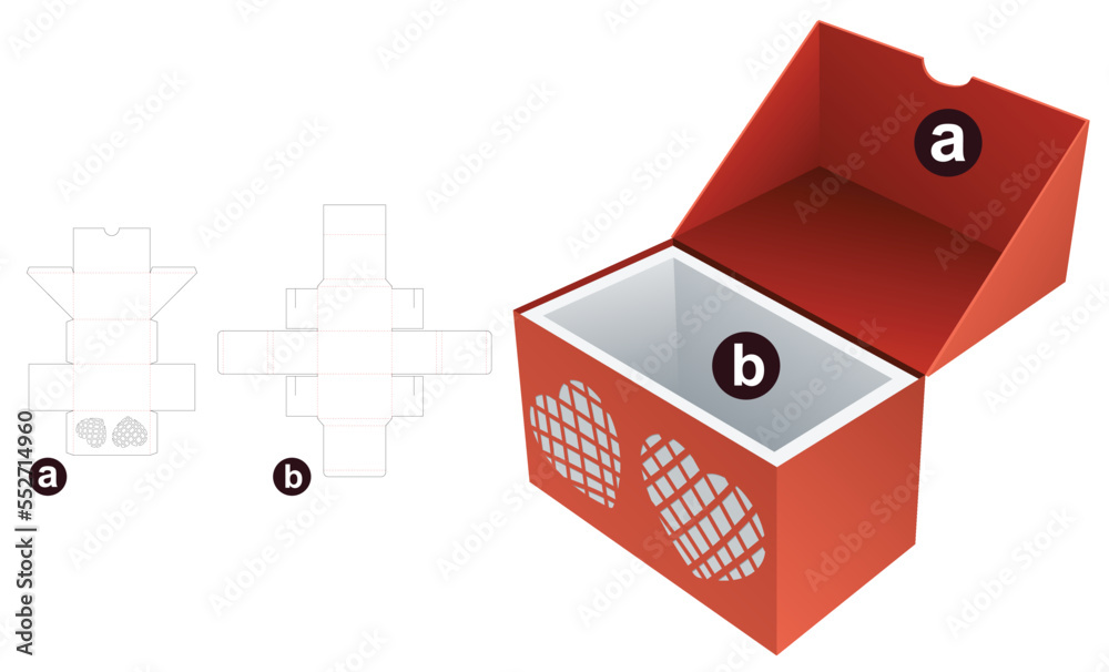 Stenciled heart box die cut template and 3D mockup Stock Vector | Adobe ...