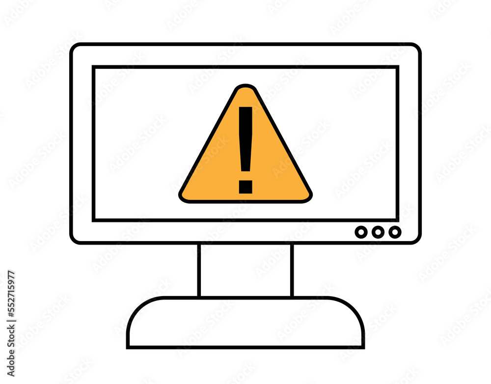 Caution emblem alert inside computer technology. System crashed device ...