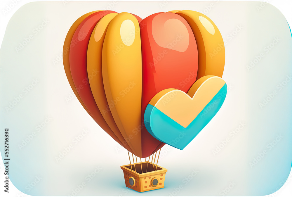 heart shaped air balloon icon on a white backdrop for a mockup and a ...