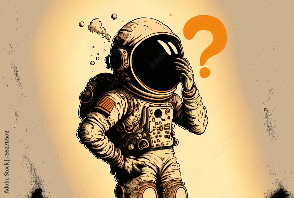 Illustration of an astronaut with a question mark, thinking of ...