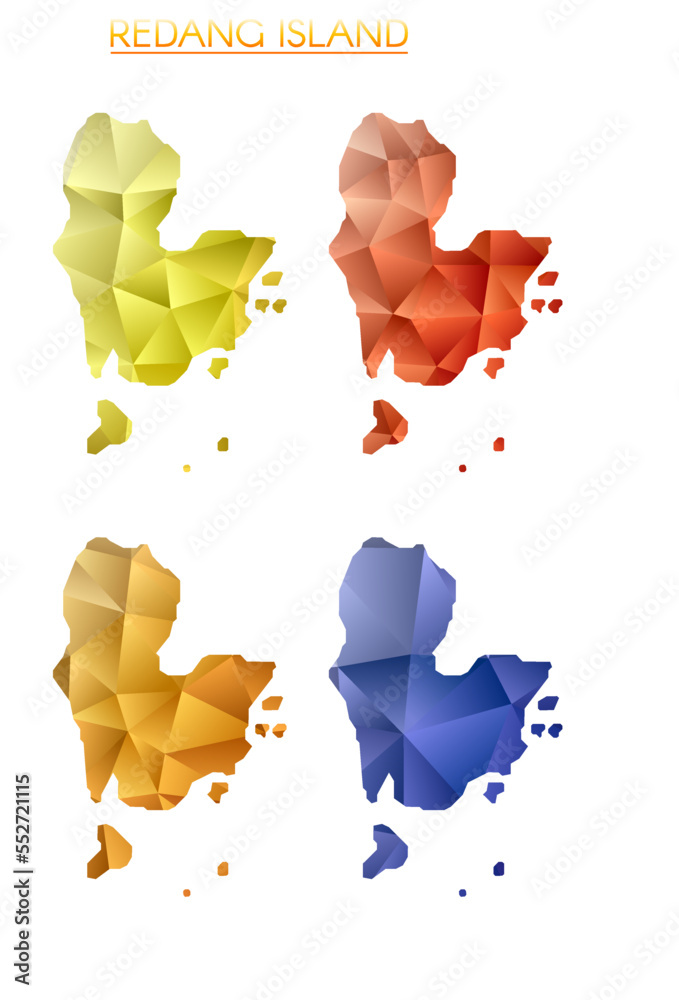 Set of vector polygonal maps of Redang Island. Bright gradient map of ...