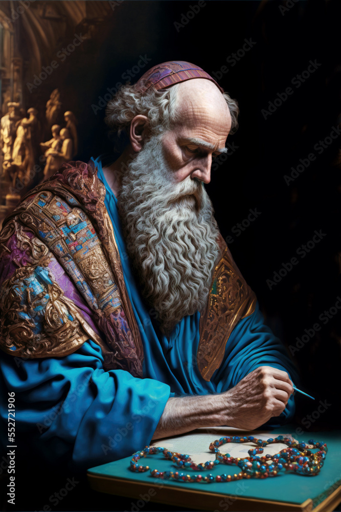 Illustration of old man with long white beard writing a letter ...