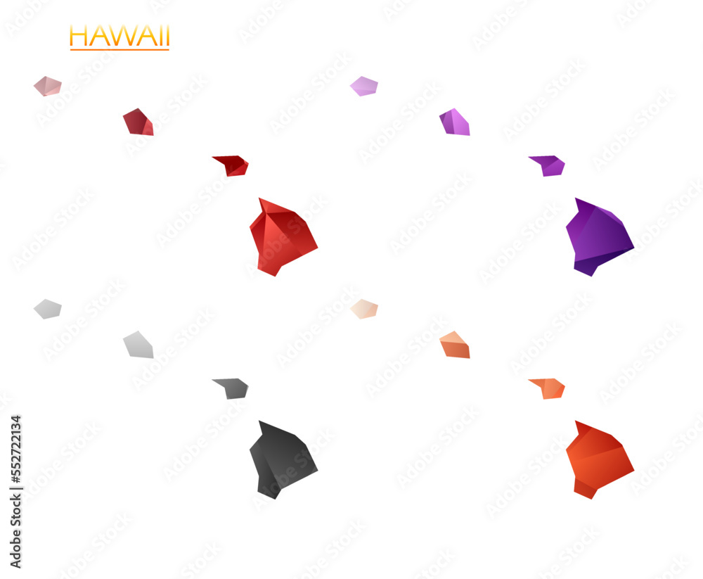Set of vector polygonal maps of Hawaii. Bright gradient map of us state ...