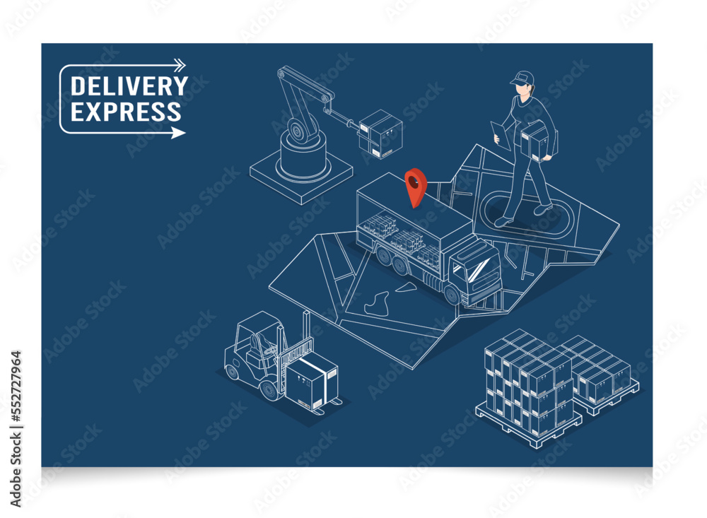 3D isometric Logistics and Delivery services concept with People ...