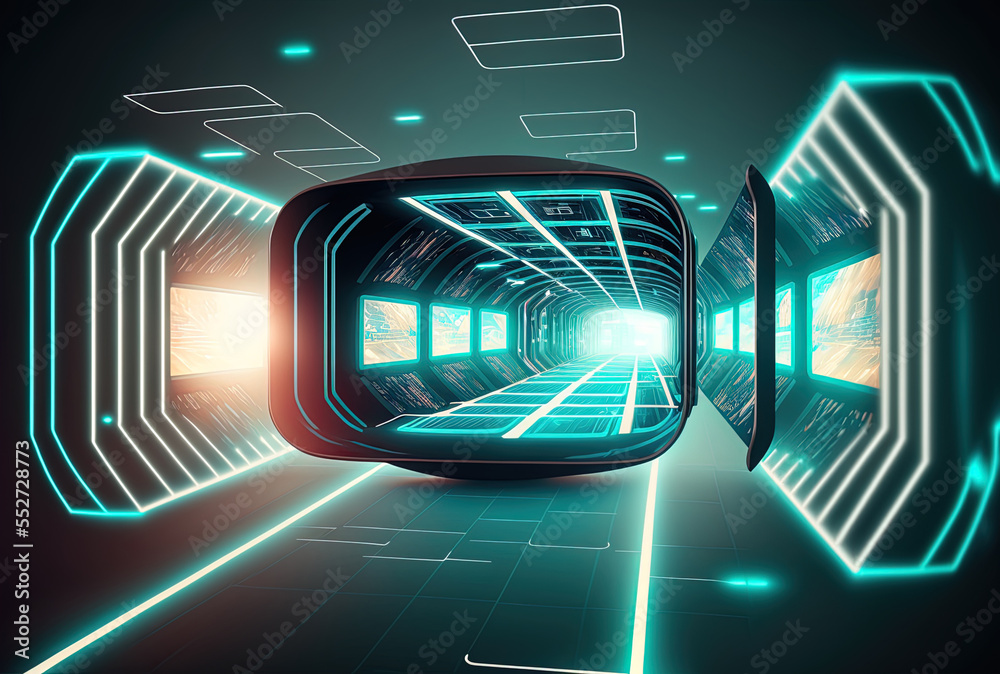 Concept of virtual reality and cyberspace with an abstract technical ...
