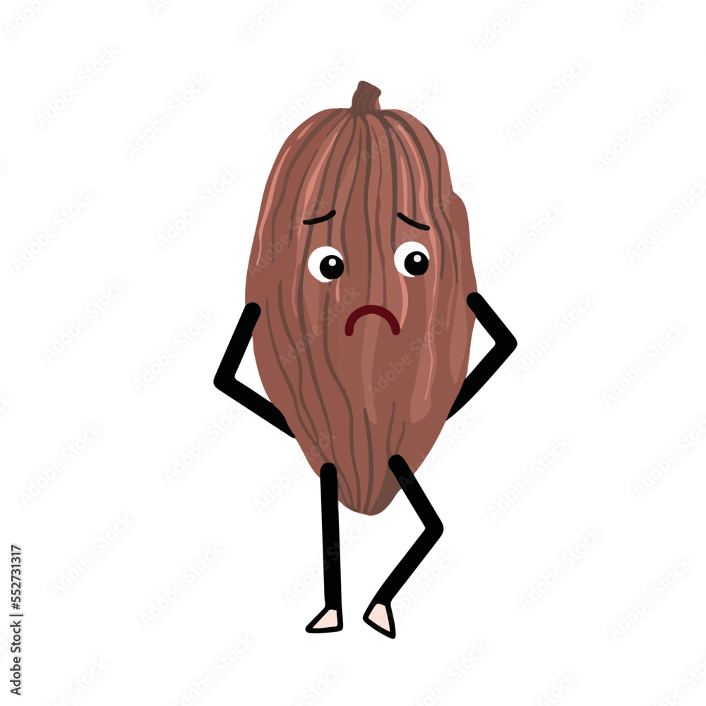 Sad Chocolate fruit cacao with moping pose vector illustration mascot ...