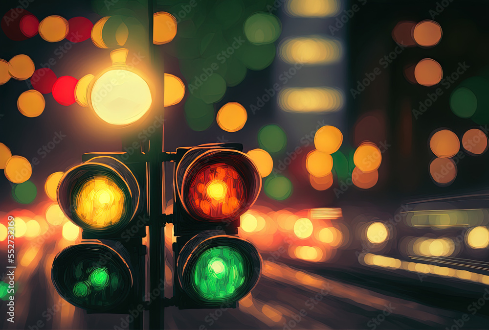 blurry street traffic lights at night. Generative AI Stock Illustration ...
