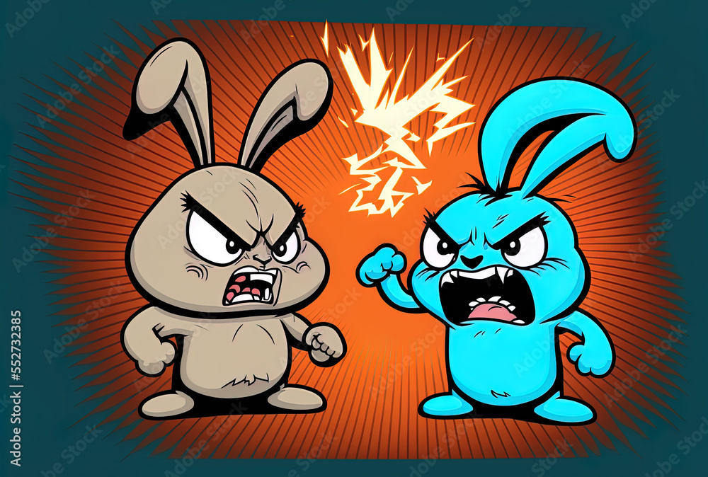 Cartoon picture of a furious rabbit and bunny. Generative AI Stock ...