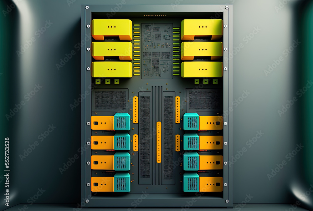 Blade servers in a server cabinet at a supercomputer or data center ...