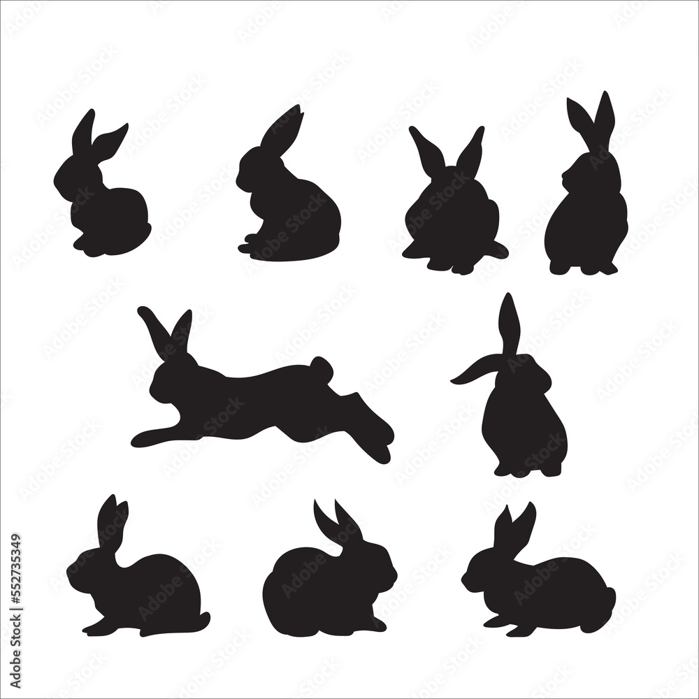 Set of black bunny the rabbits vector cartoon illustration. Stock ...
