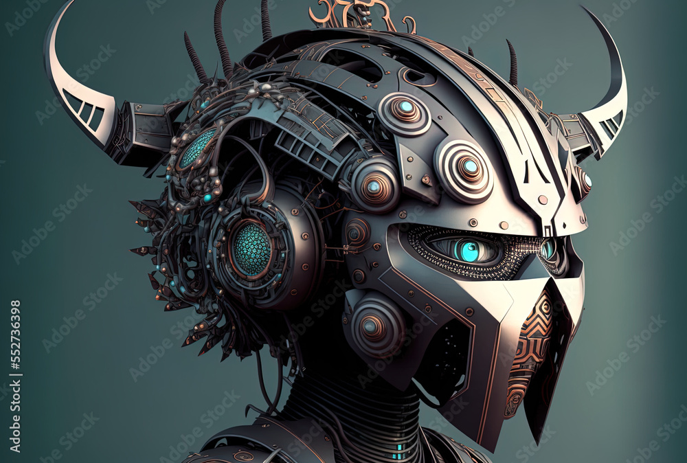 Artificial intelligence in the form of a robot like mechanical cyborg ...