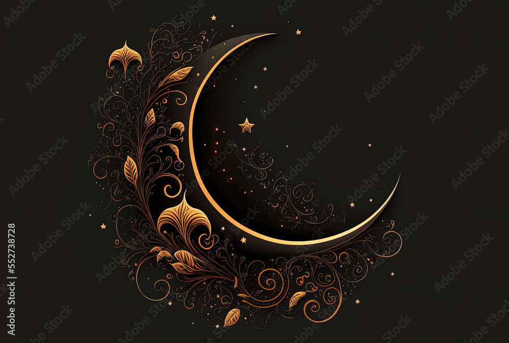 aesthetic crescent moon on a black backdrop. Generative AI Stock ...