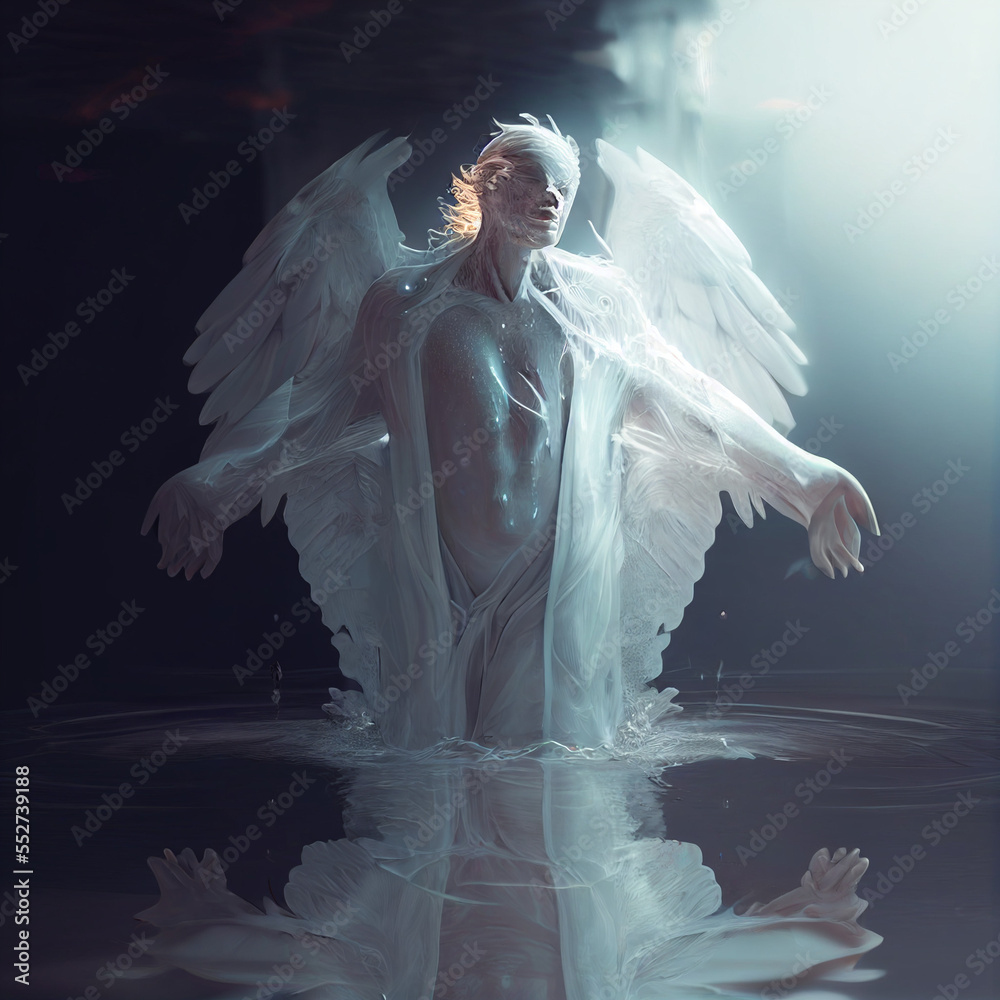 A male angel wearing white robe in a pool created with generative AI ...