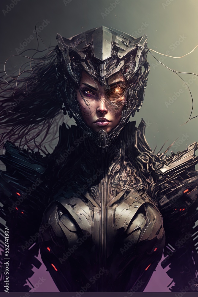 Illsustration of battle mecha girl with wing, war machine, armor Stock ...