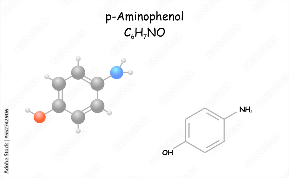 Stylized 2d molecule model/structural formula of p-Aminophenol. Use for ...