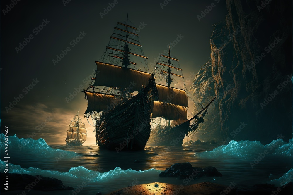 Beautyful sailing ship, background Stock Illustration | Adobe Stock