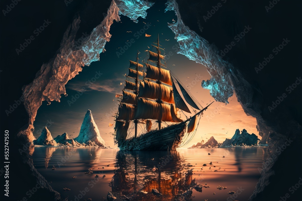 Beautyful sailing ship, background Stock Illustration | Adobe Stock