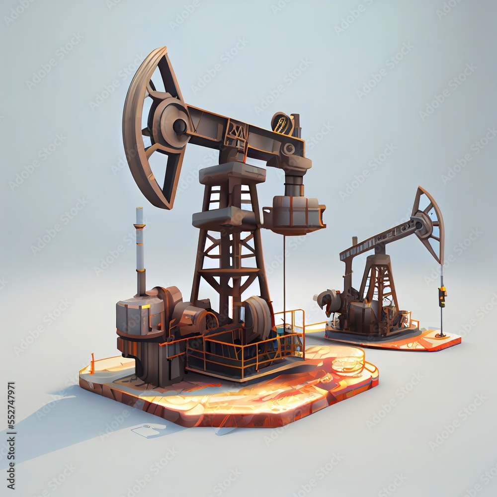 Oil pump, isometric cartoon diorama in style of low poly 3d models. Ai ...