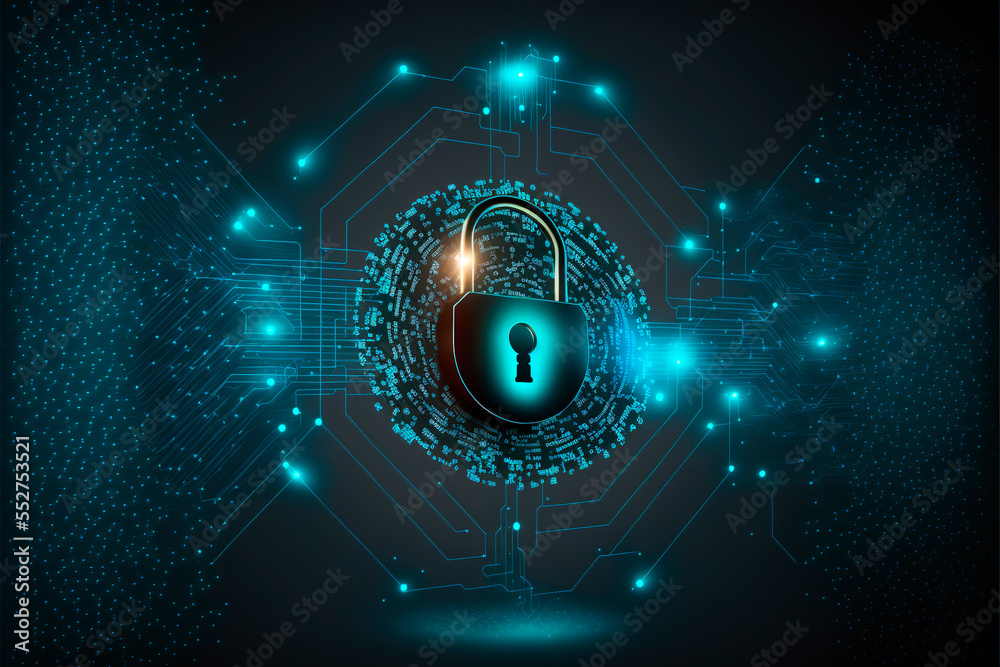 lock symbol with cybersecurity network connections, digital protection ...